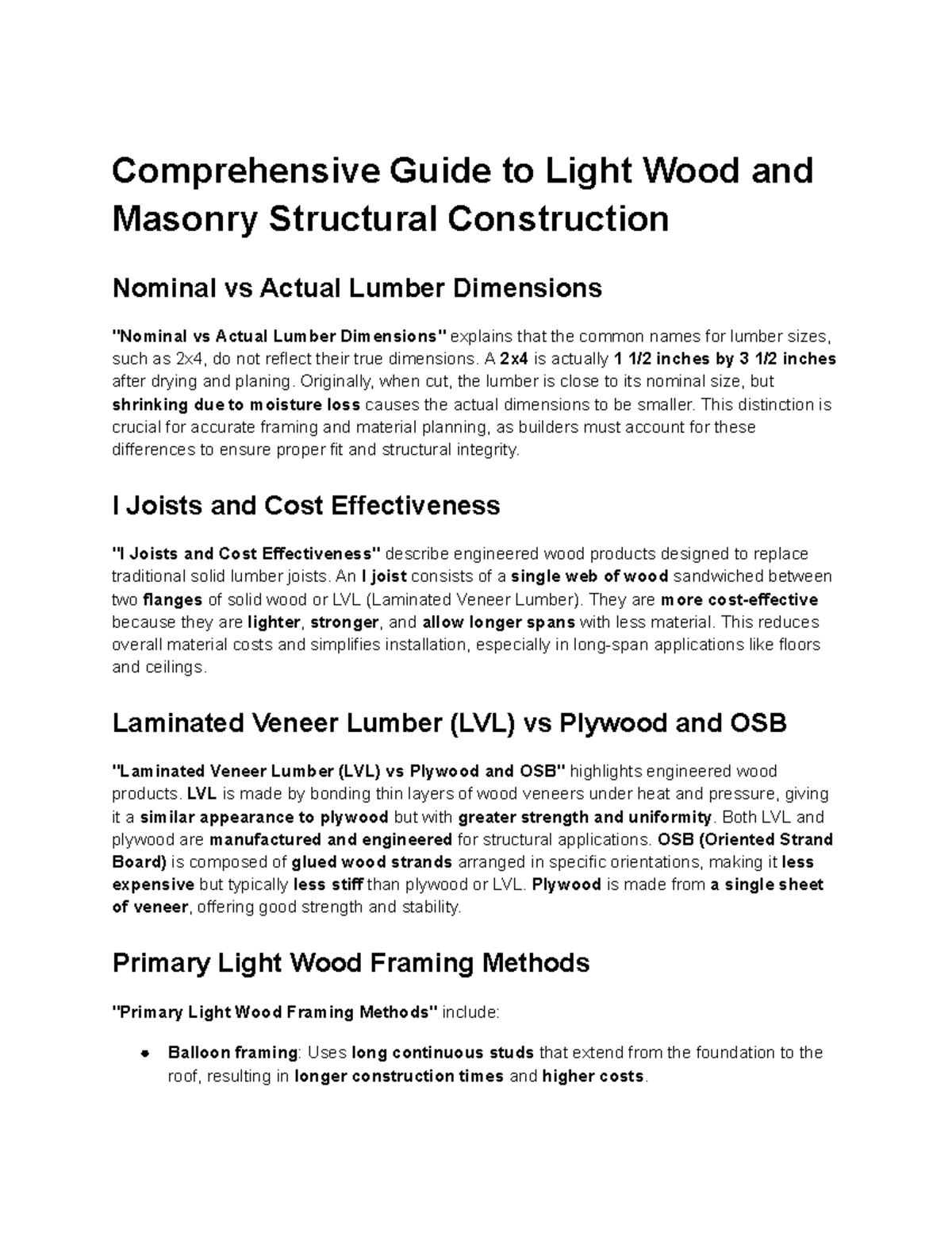 Comprehensive Guide to Light Wood & Masonry Construction (ENGR 101 ...