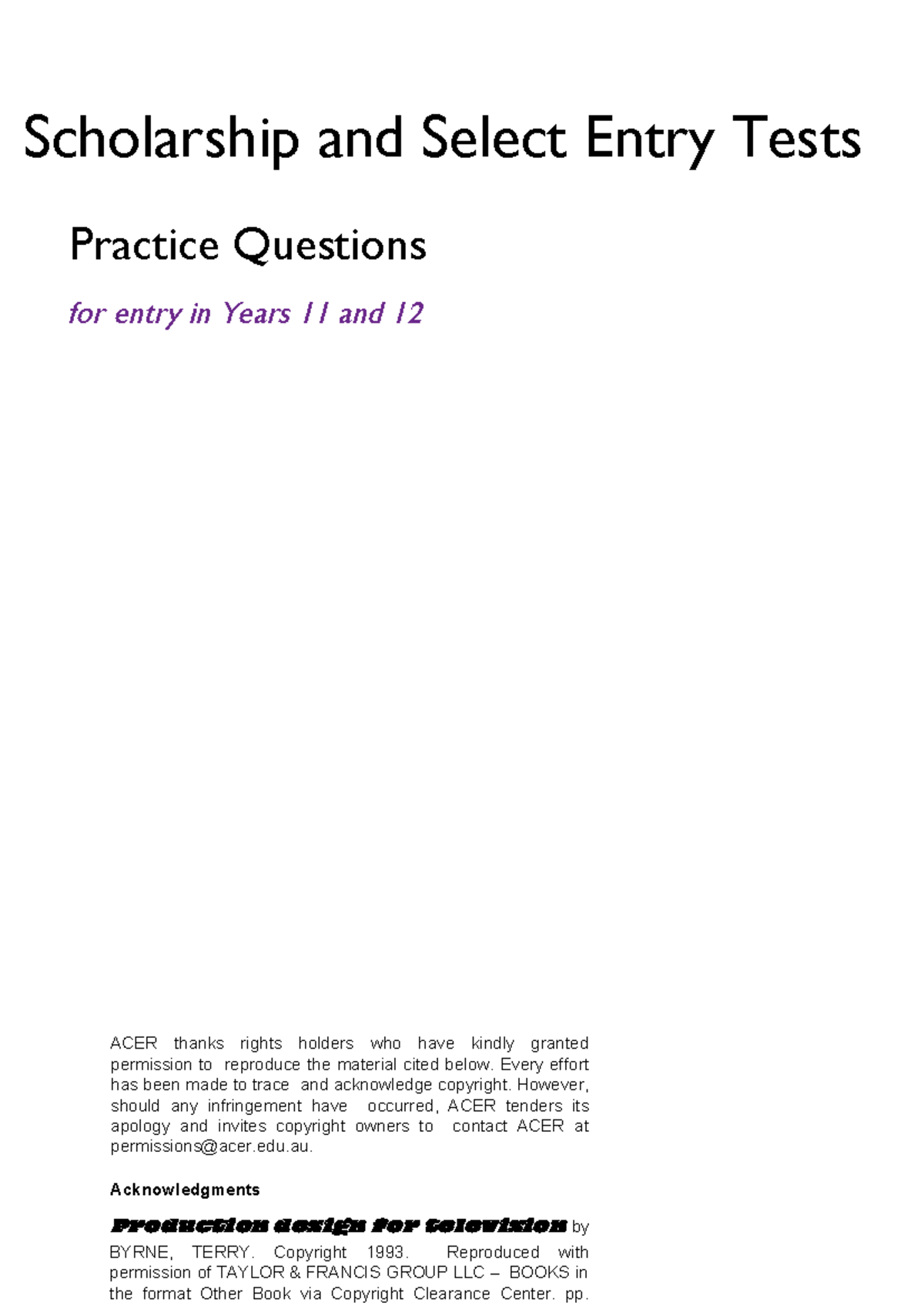Scholarship Practice Questions for Years 11-12: ACER Prep - Studocu