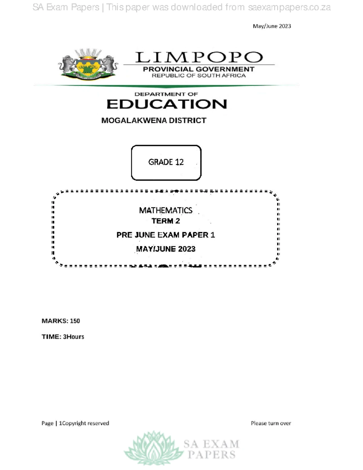 Mathematics Maths NSC P1 Marking Guidelines Memo June 2023 Eng Gauteng ...