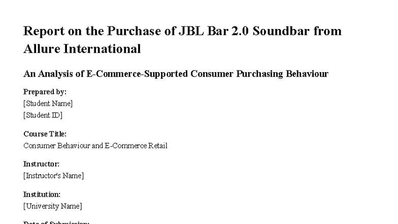 University Report: Consumer Behaviour Analysis of JBL Bar 2.0 Purchase ...