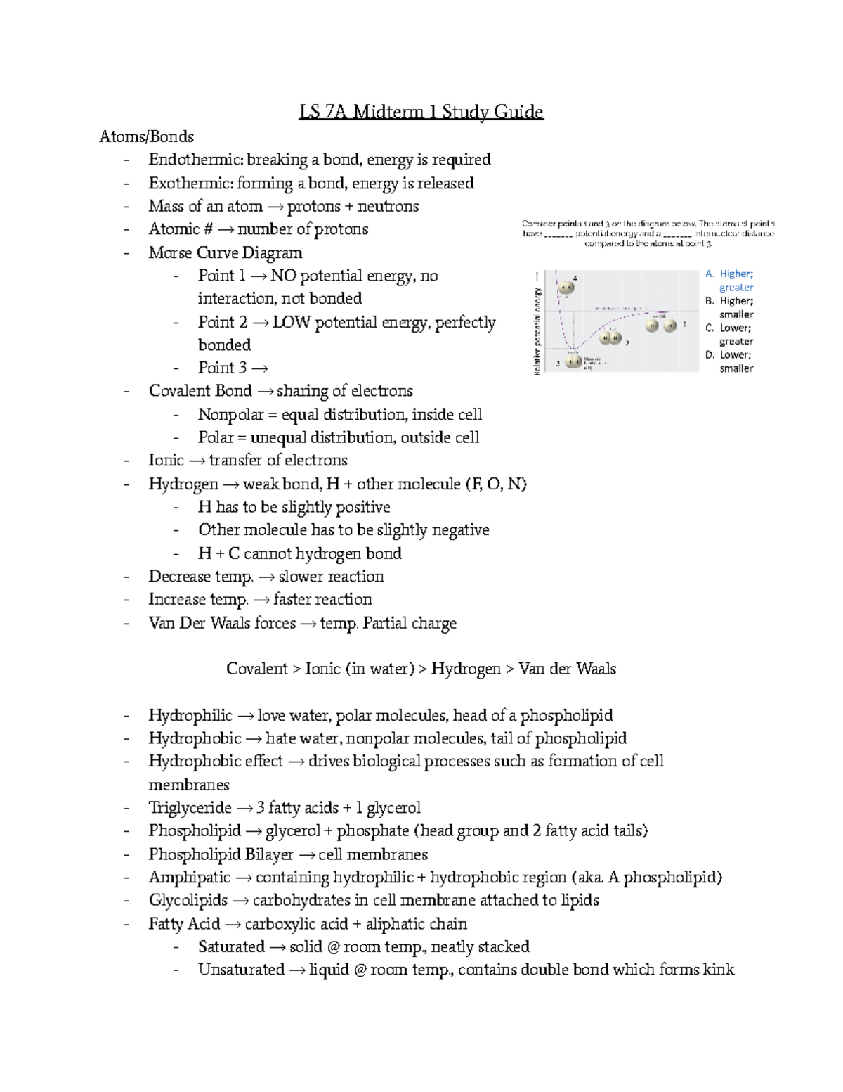 LS 7A Midterm 1 Comprehensive Study Notes - Studocu