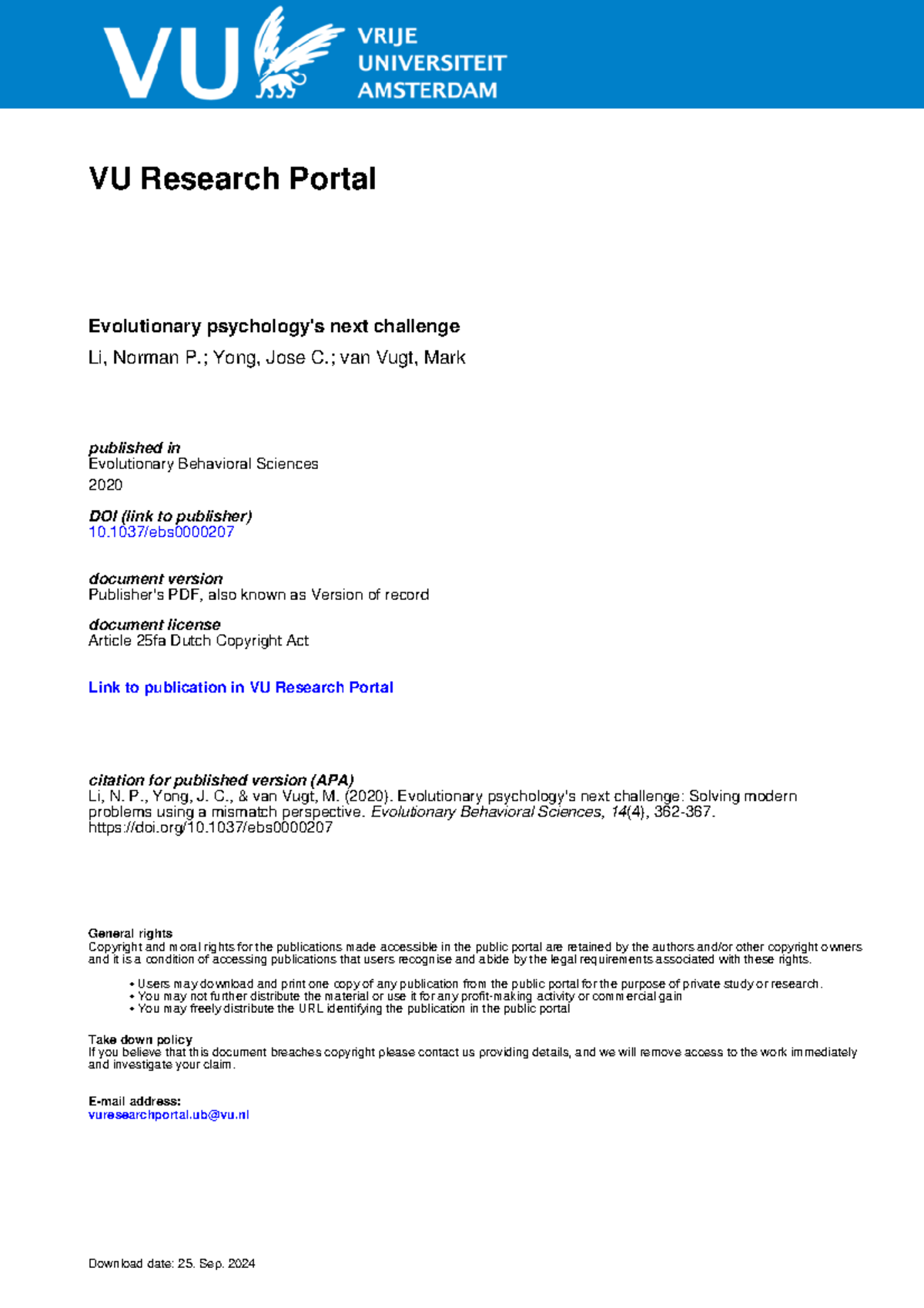 Evolutionary Psychology (EPSY 2020): Addressing Modern Mismatch ...