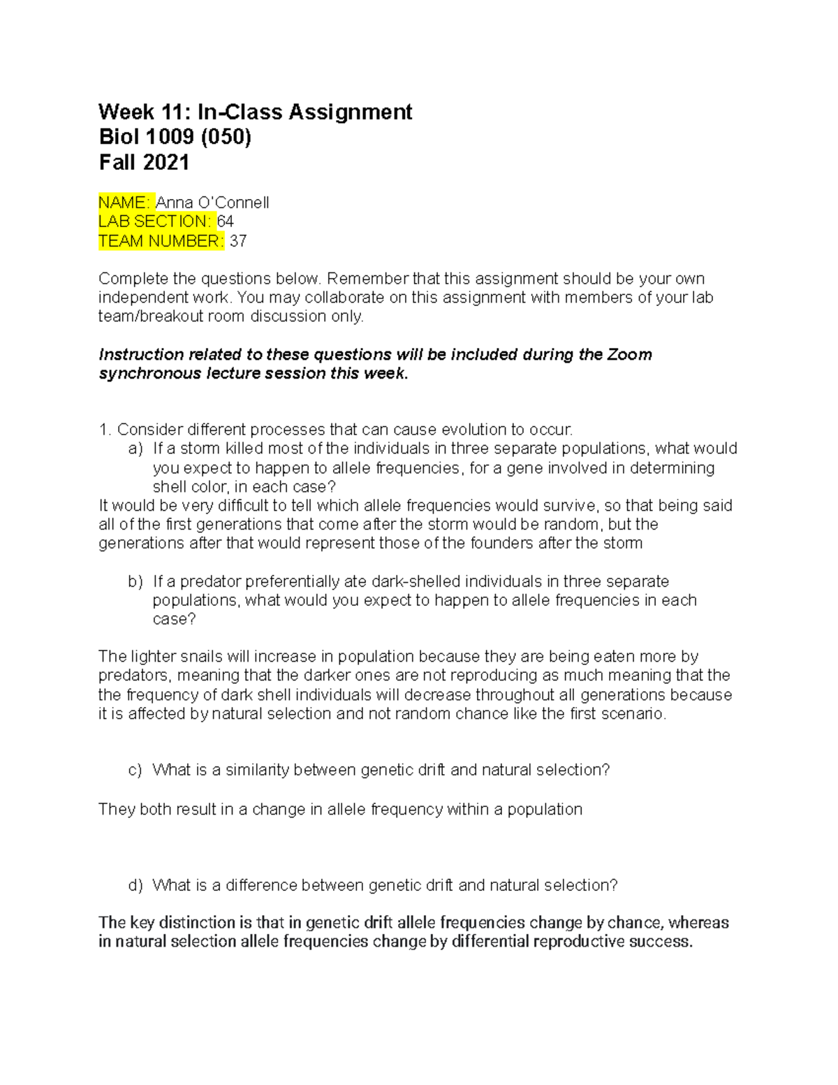 Week 11 in class assignment Biol 1009 fa21 - Week 11: In-Class ...