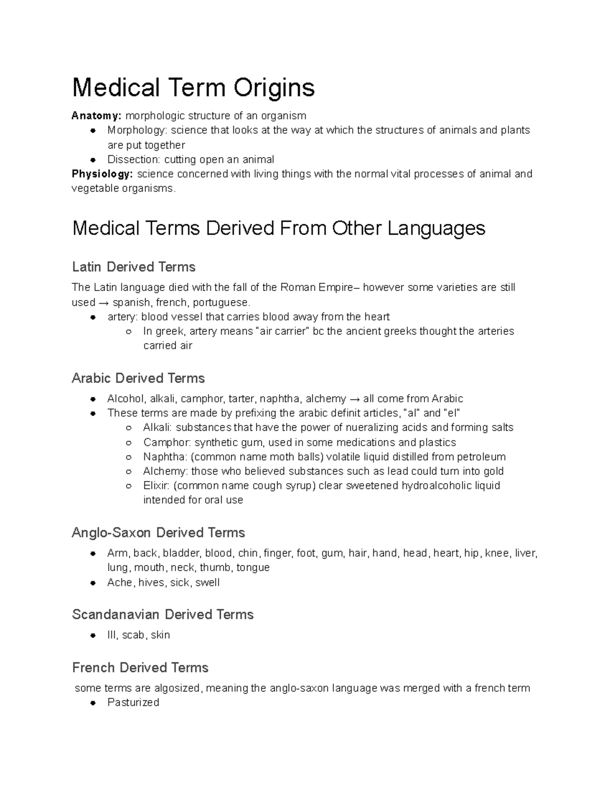 A&P Notes: Medical Terminology and Anatomy Origins for Exam 1 - Studocu