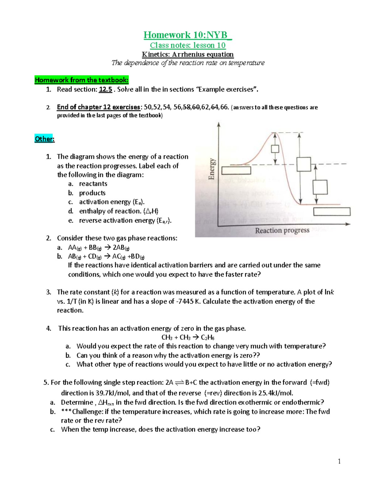 U2 HW: Lesson 10 Kinetics & Arrhenius Equation Notes - Studocu