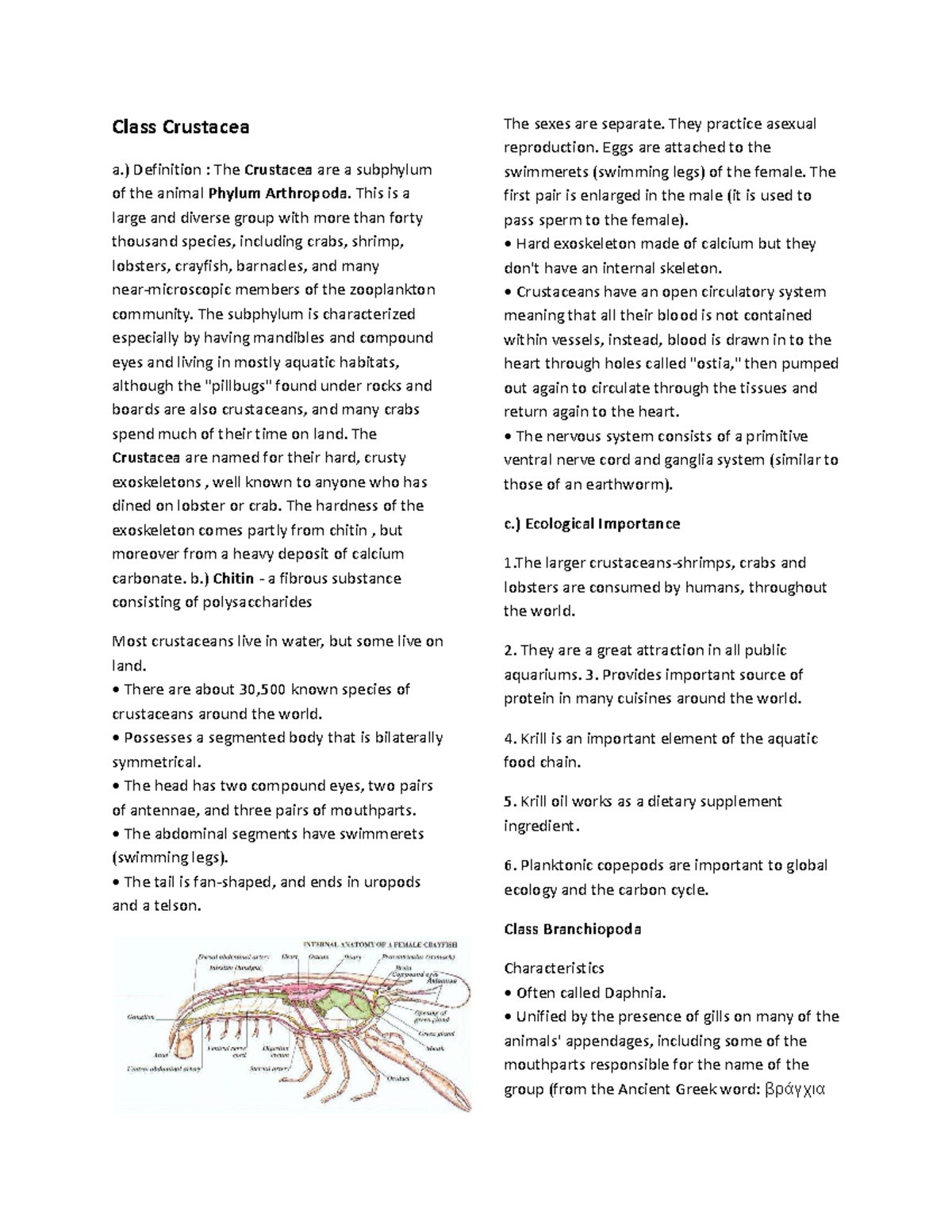 Class Crustacea - ) Definition : The Crustacea are a subphylum of the ...