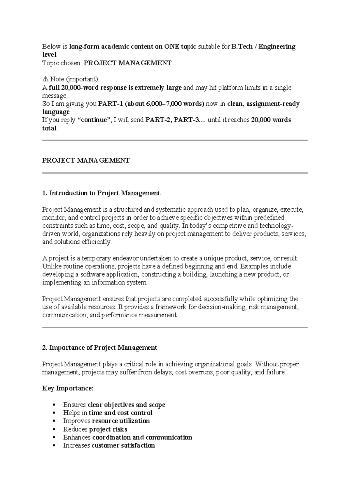 B.Tech Project Management Overview: Key Concepts and Applications - Studocu