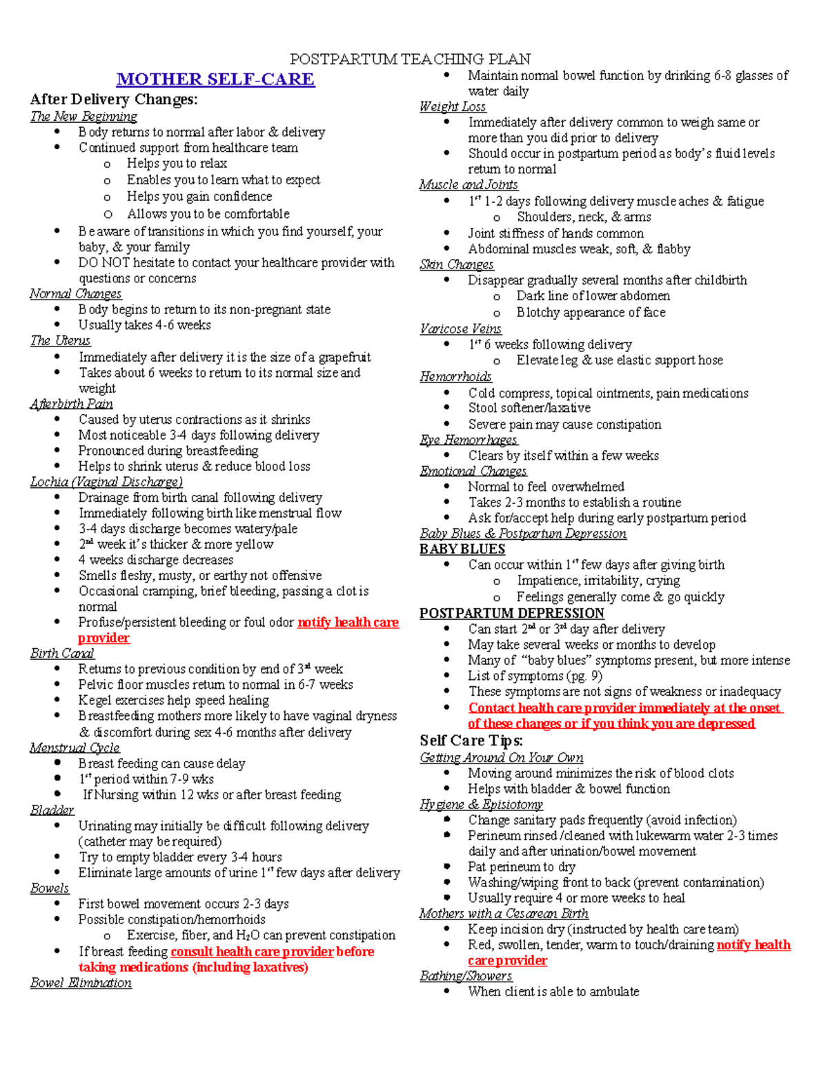 68287116 Comprehensive Postpartum Teaching Plan for New Mothers - Studocu