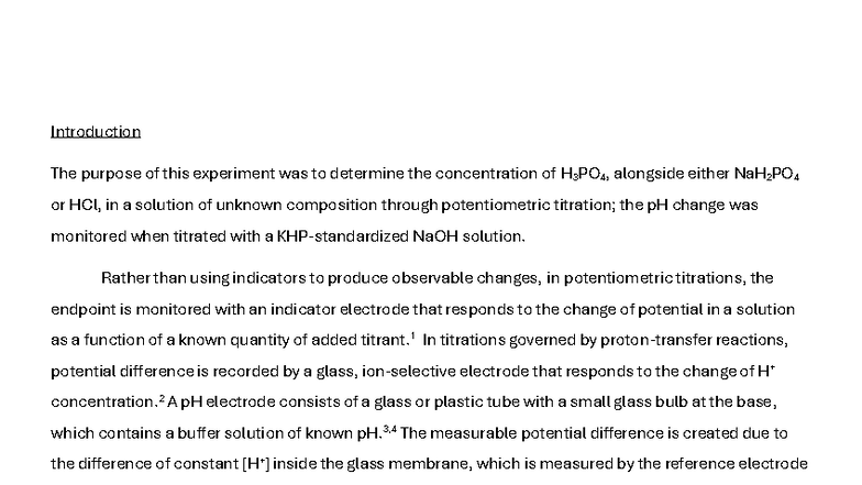 CHM211 EXP 4 - Potentiometric Titration of H3PO4 with NaOH - Studocu