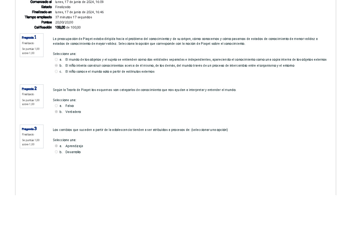 Psicología del desarrollo y el aprendizaje Examen 2024 - Pregunta 1 ...