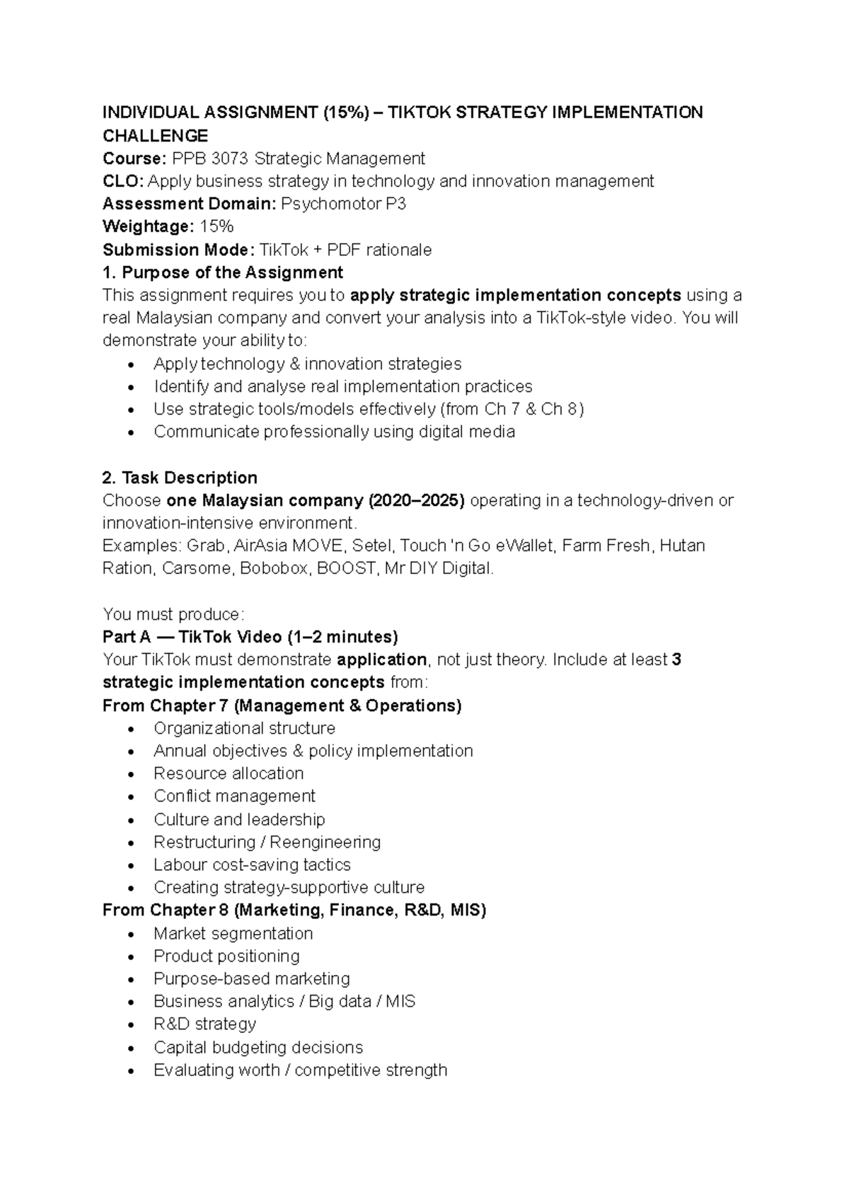 PPB 3073 Individual Assignment: TikTok Strategy Implementation ...