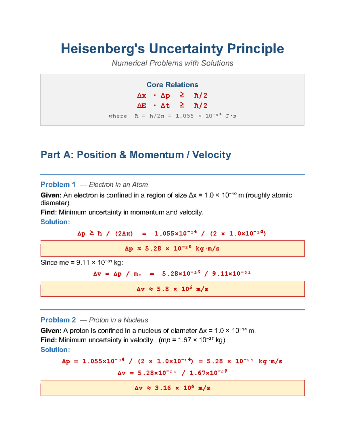 Uncertainty Principle Numerical Problems & Solutions (PHYS 101) - Studocu