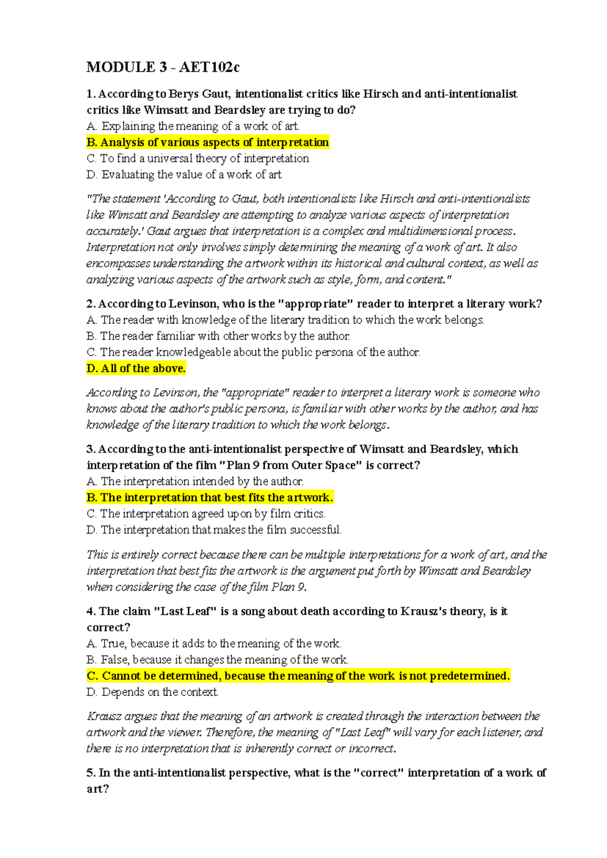Module 3 AET102c: Interpretation in Art and Music Analysis - Studocu