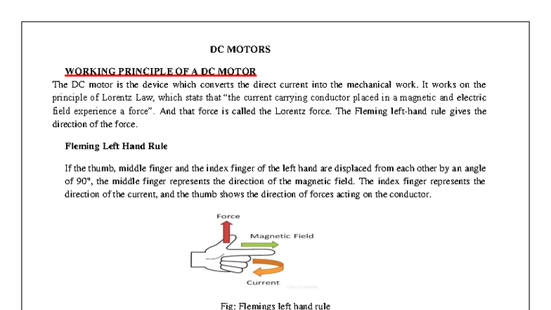 DC Motors: Working Principles and Characteristics - Lecture Notes - Studocu