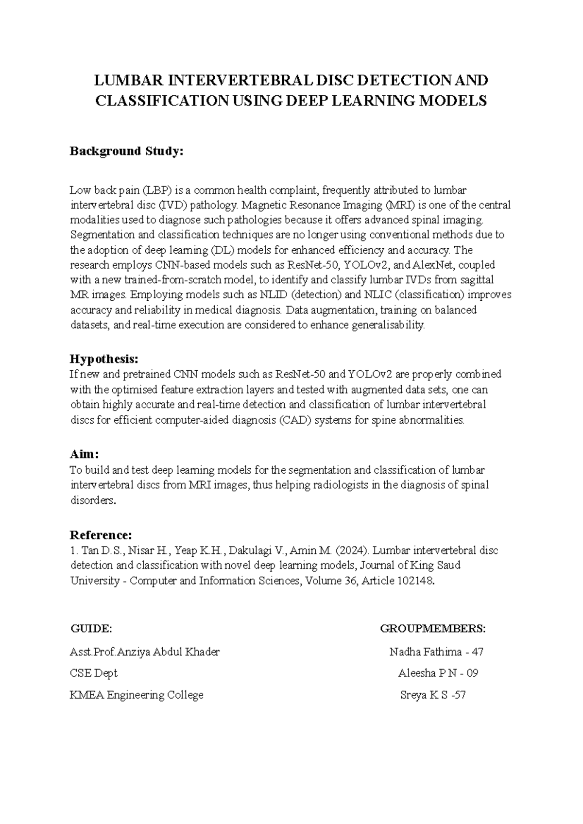 LUMBAR IVD Detection & Classification Using DL Models: A Study - Studocu