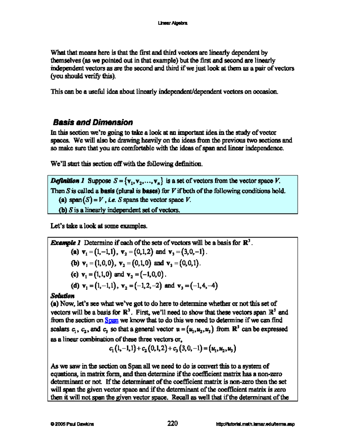 Basis and Dimension in Linear Algebra (MATH 220) - Study Notes - Studocu