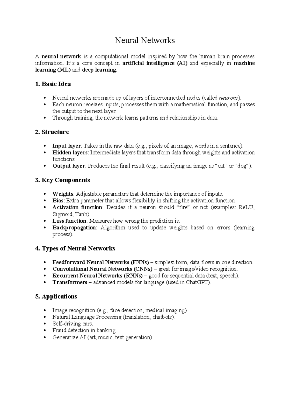 Neural Networks Overview: Concepts, Structure & Applications - Studocu