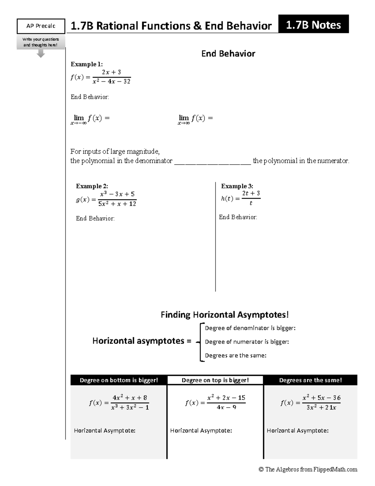 AP Precalc 1 - Rational Functions & End Behavior Practice Worksheets ...
