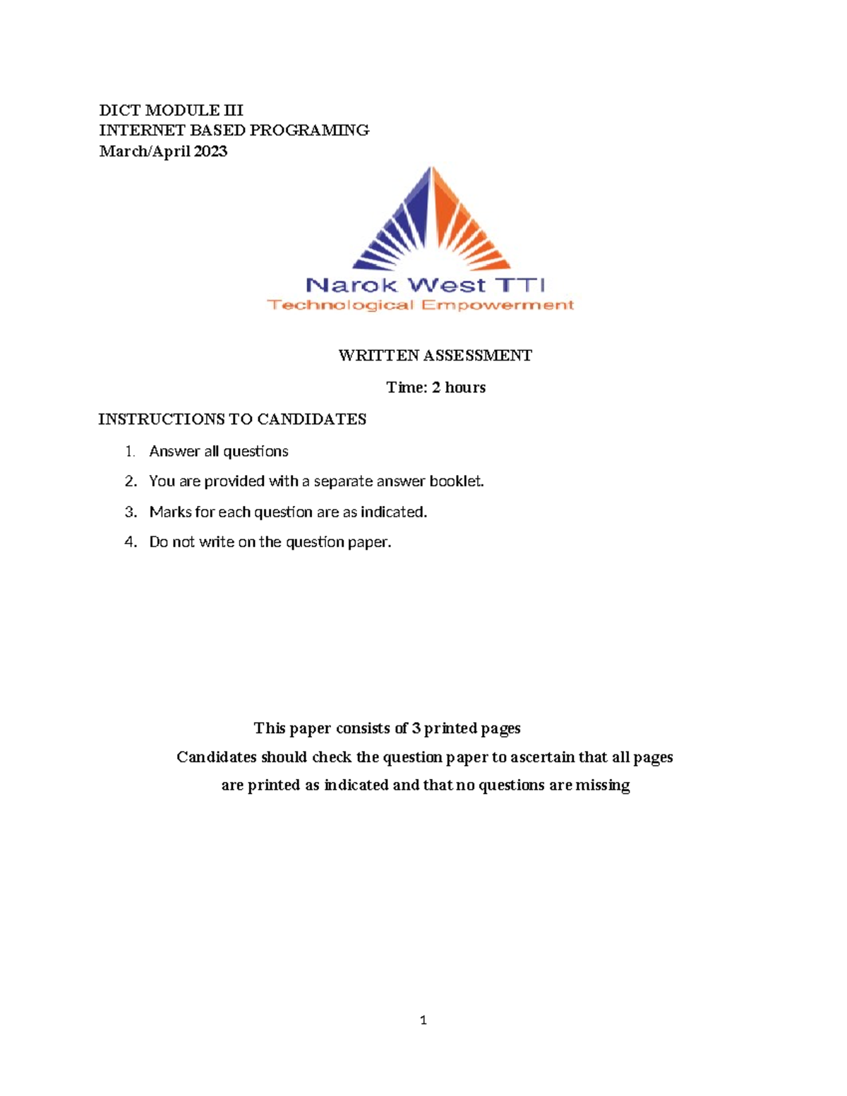 DICT 2023: Internet-Based Programming Written Assessment Notes - Studocu