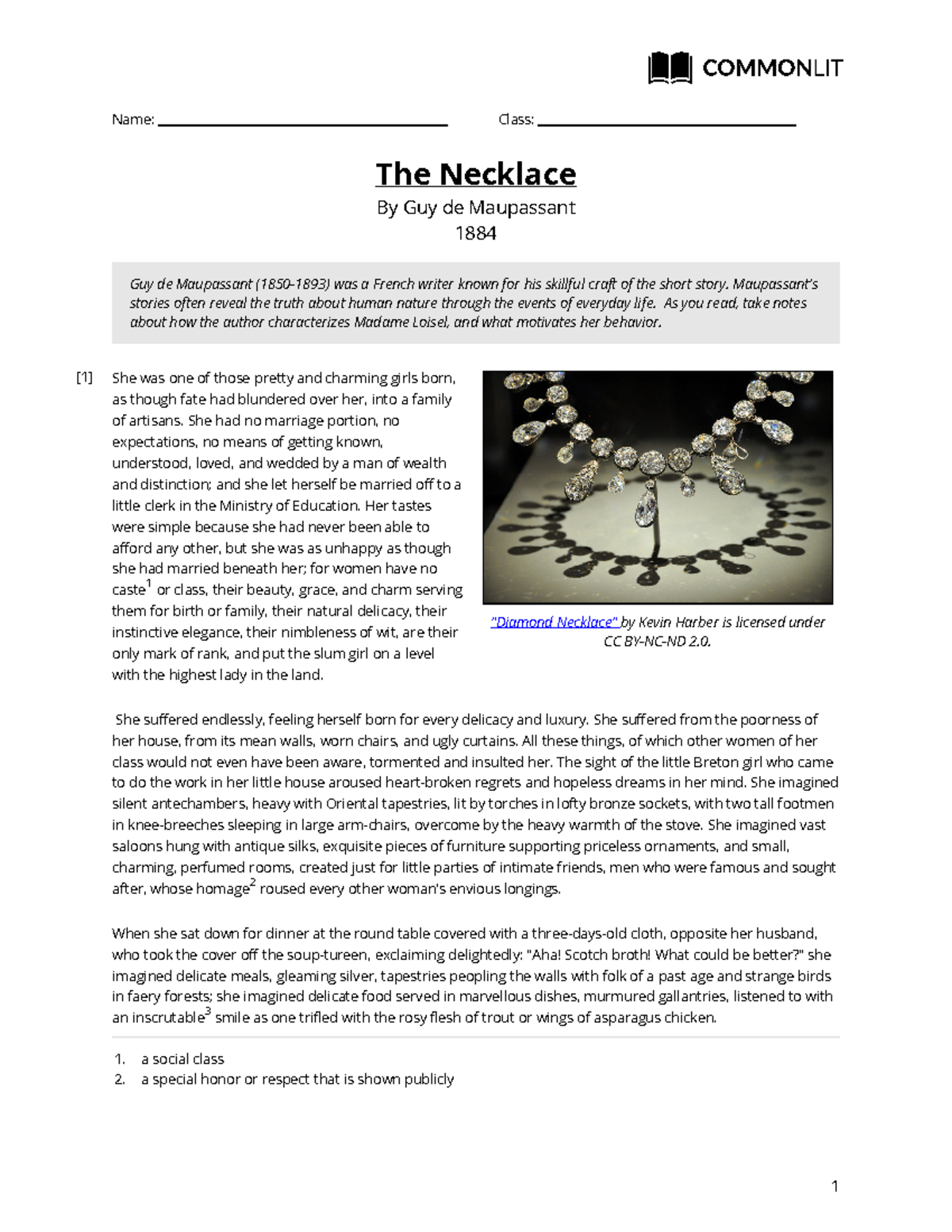 The Necklace by Guy de Maupassant - Text Analysis and Study Guide - Studocu