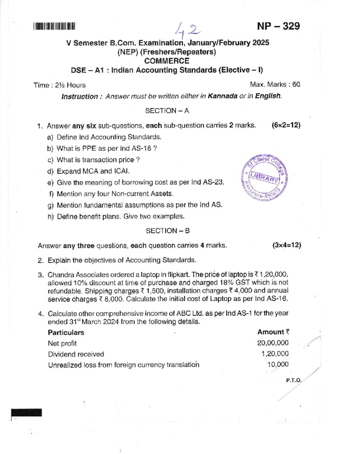 B.Com. NP 329 V Semester Exam 2025: Indian Accounting Standards Guide ...