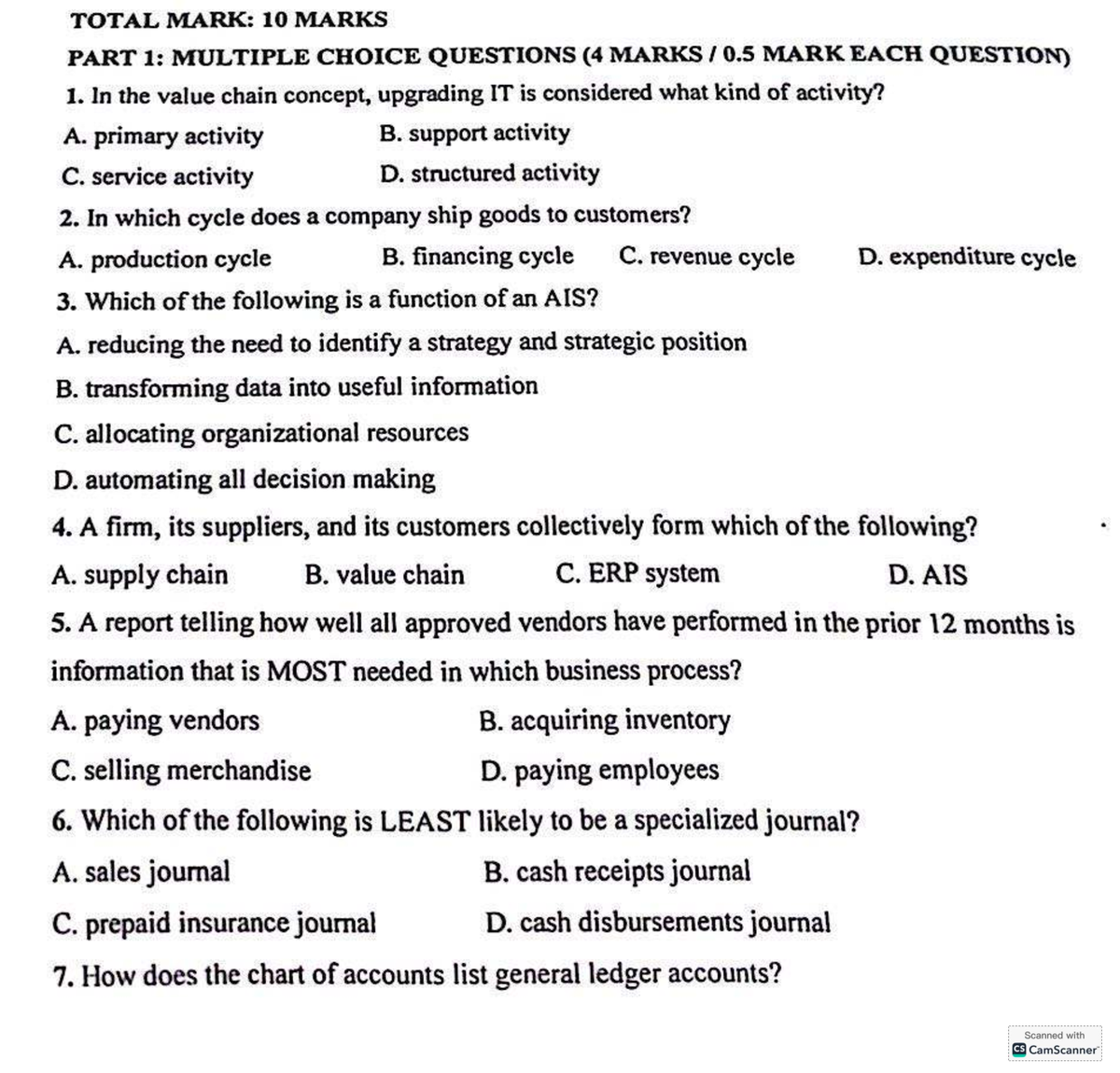 CS Review Exercise: MCQs & Constructed Responses on Accounting IS - Studocu