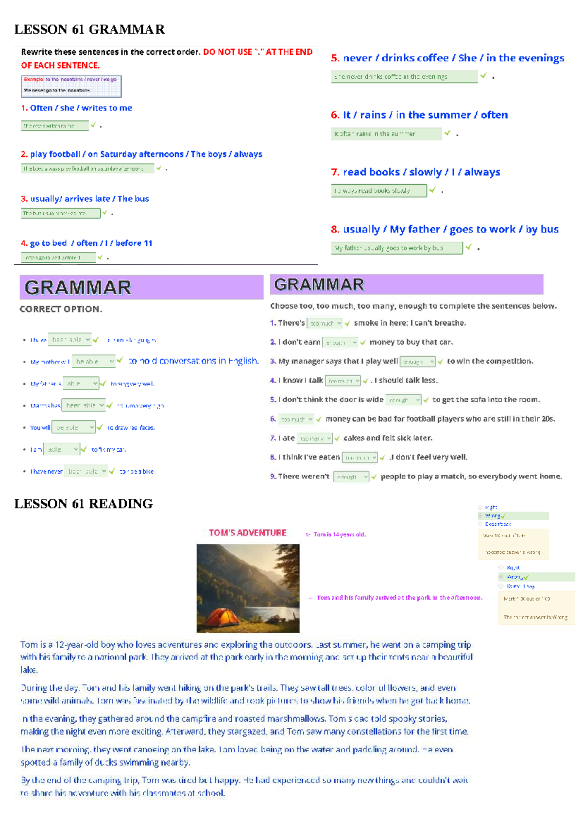 Modulo 4: Lessons 61-71 Grammar, Reading & Listening - Studocu