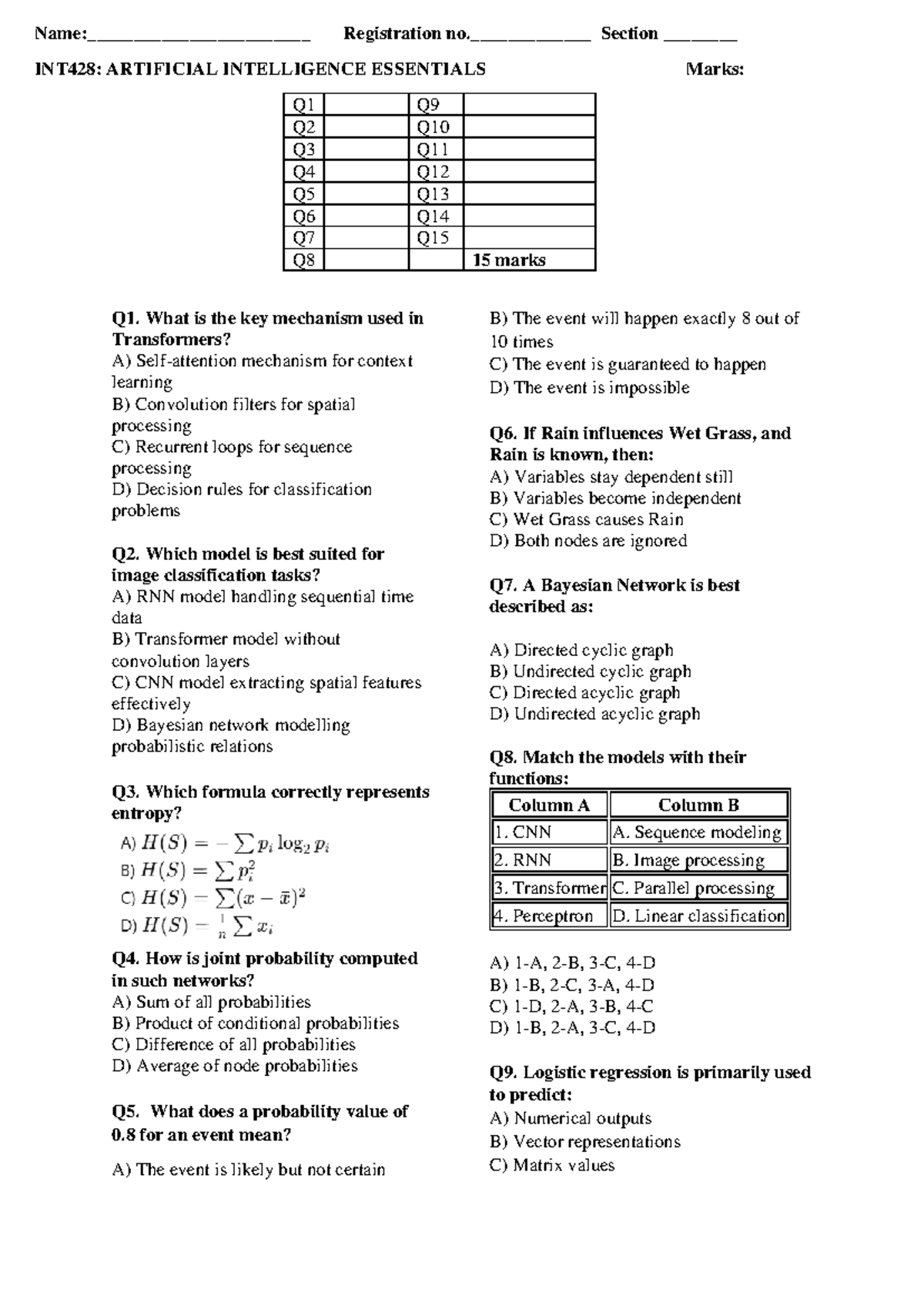 INT428: Artificial Intelligence Essentials - MCQ Review Q1-Q9 - Studocu