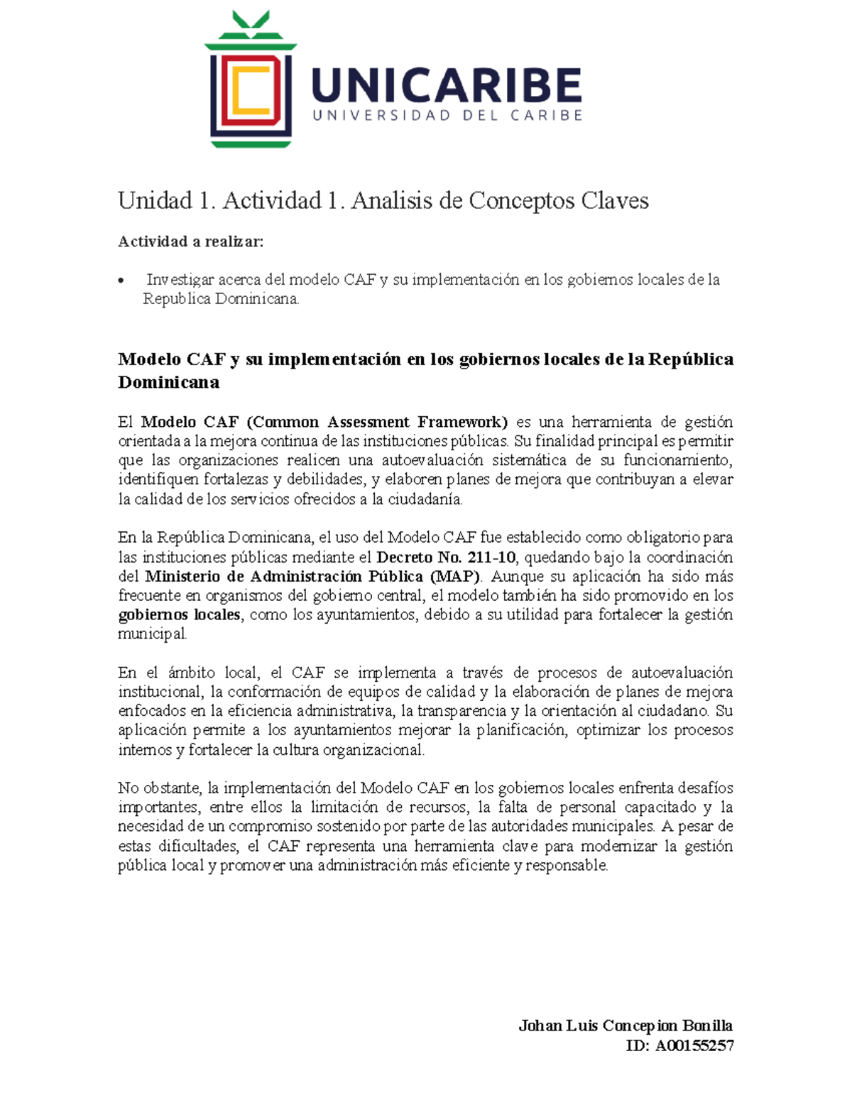 Unidad 1. Actividad 1: Análisis del Modelo CAF en Gobiernos Locales ...