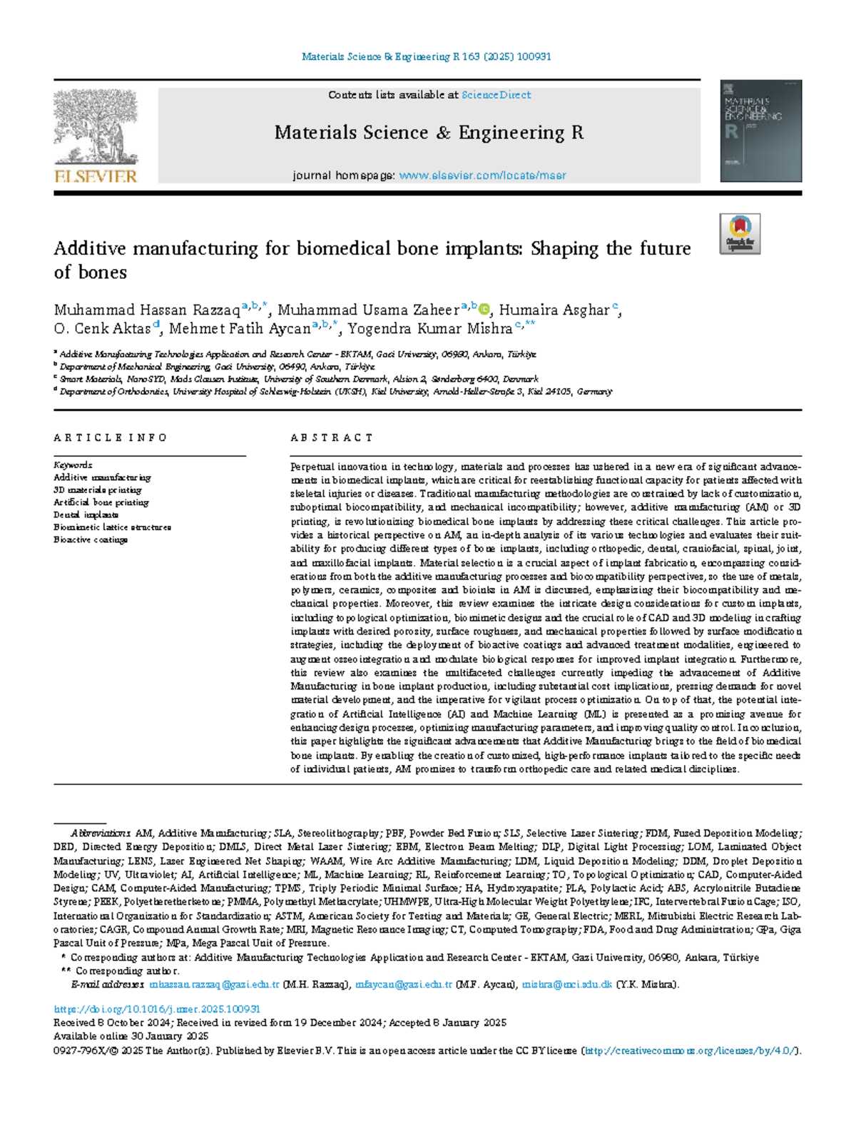 Additive Manufacturing Techniques in Biomedical Implants (ENGR 305 ...