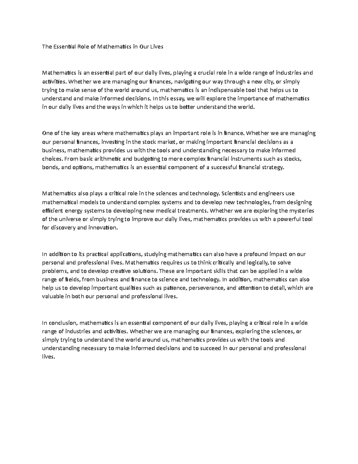 The Essential Role of Mathematics in Our Lives - The Essential Role of ...