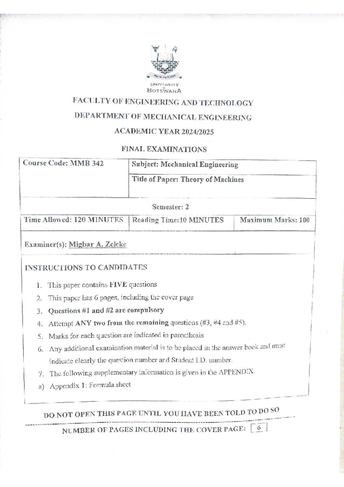 MMB 342 Final Exam 2025 - Theory of Machines Overview - Studocu