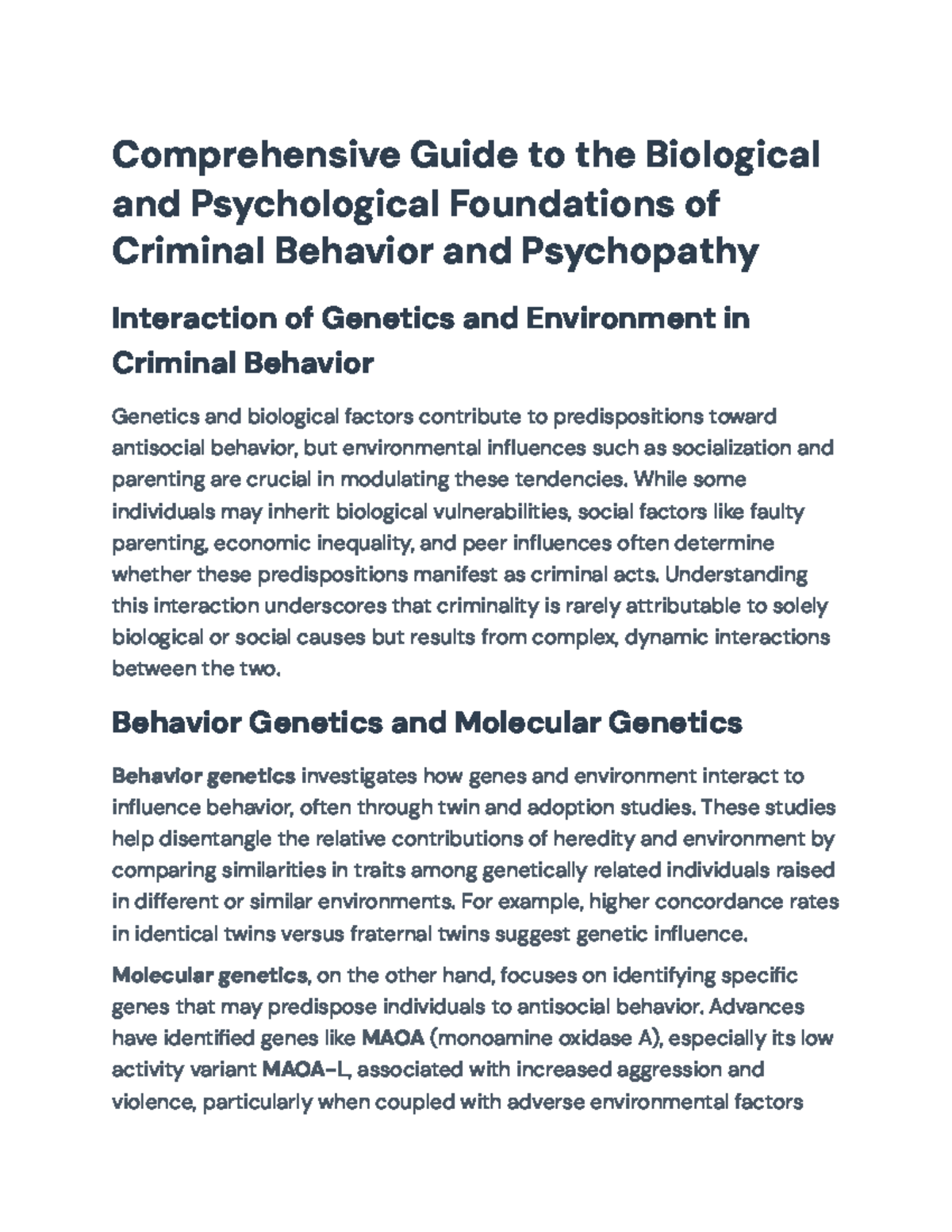Comprehensive Study of Criminal Behavior & Psychopathy in PSY 301 - Studocu