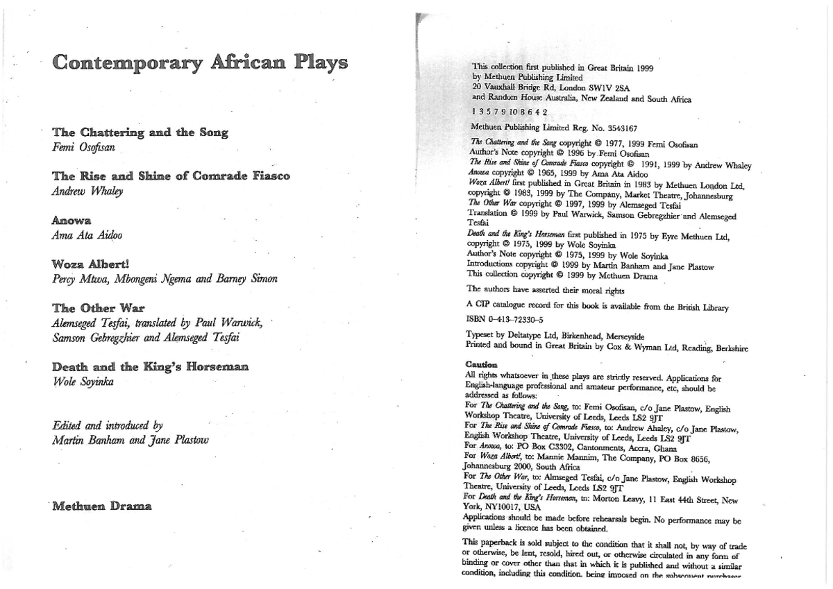 "Contemporary African Plays: A Study of Thematic Elements and Context ...