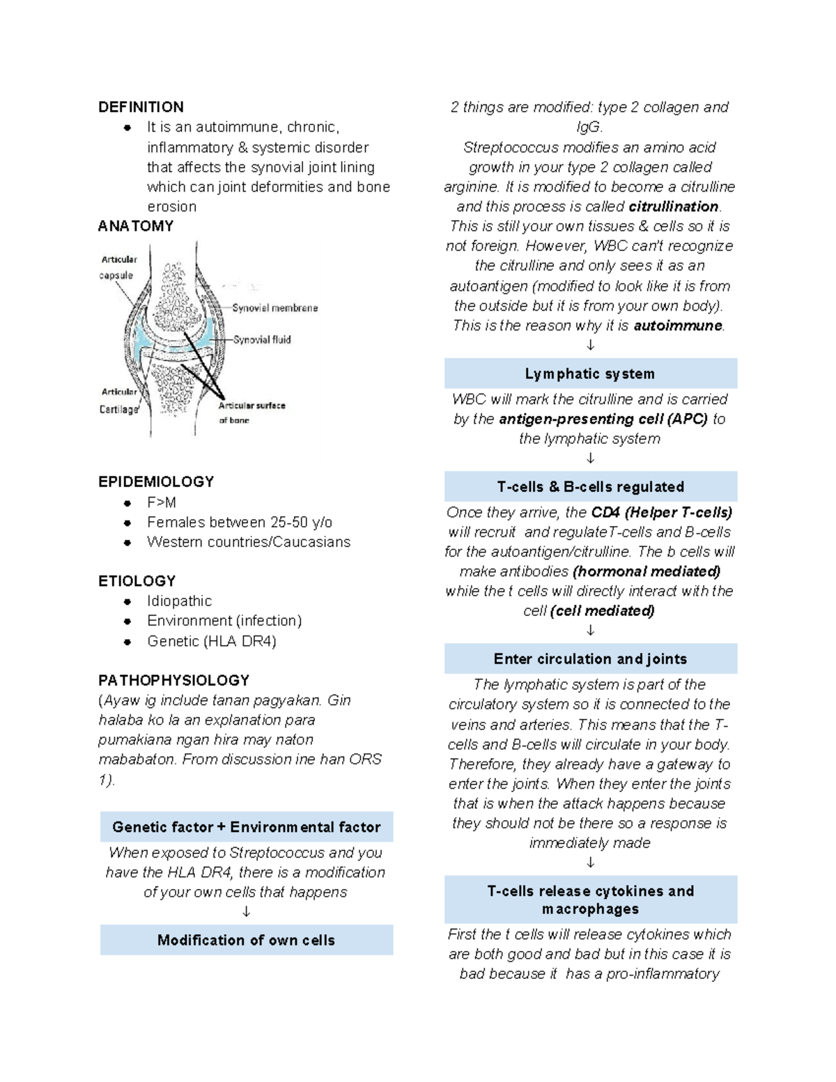 RA- Revalida - Rheumatoid Arthritis - DEFINITION It is an autoimmune ...