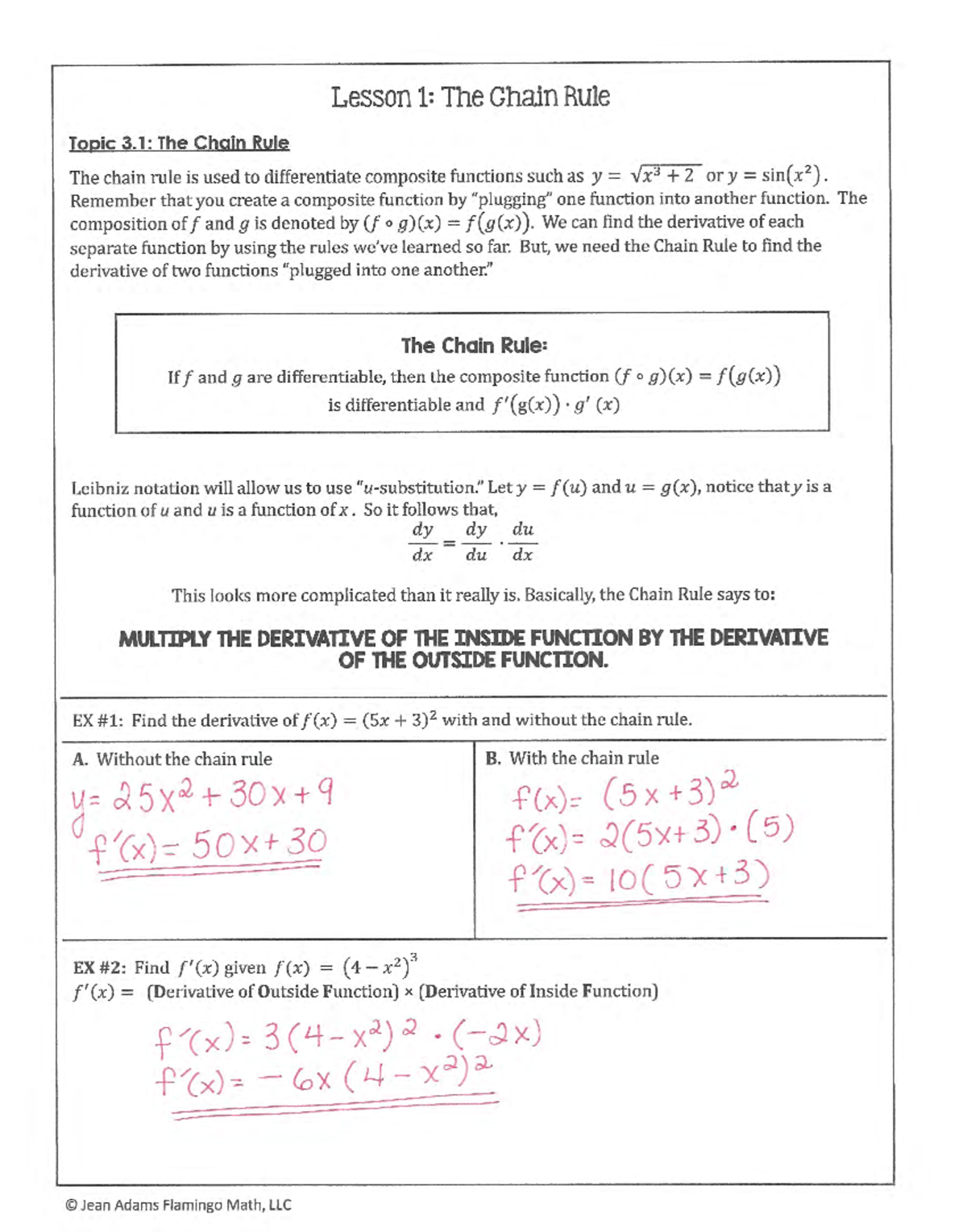 Calculus 1 3.1 Notes - Lesson 1: The Ghain Rule Topic 3: The Chain Rule ...