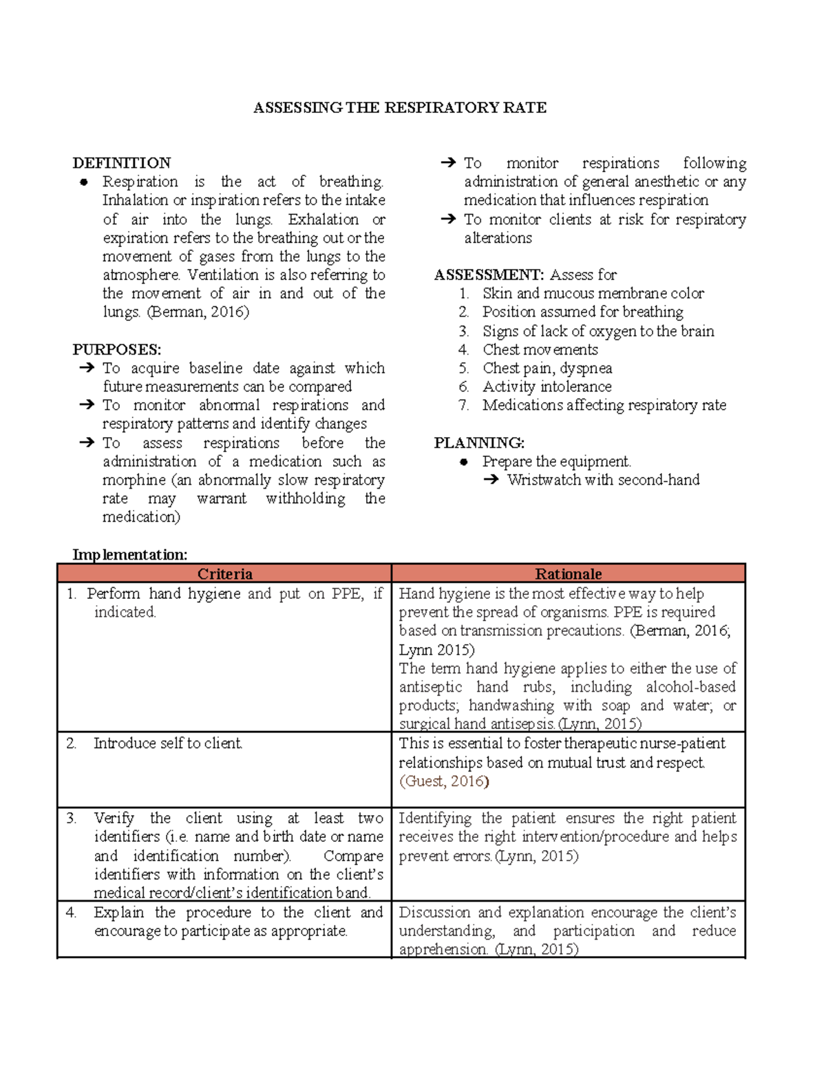 Assessing THE Respiratory RATE - ASSESSING THE RESPIRATORY RATE ...