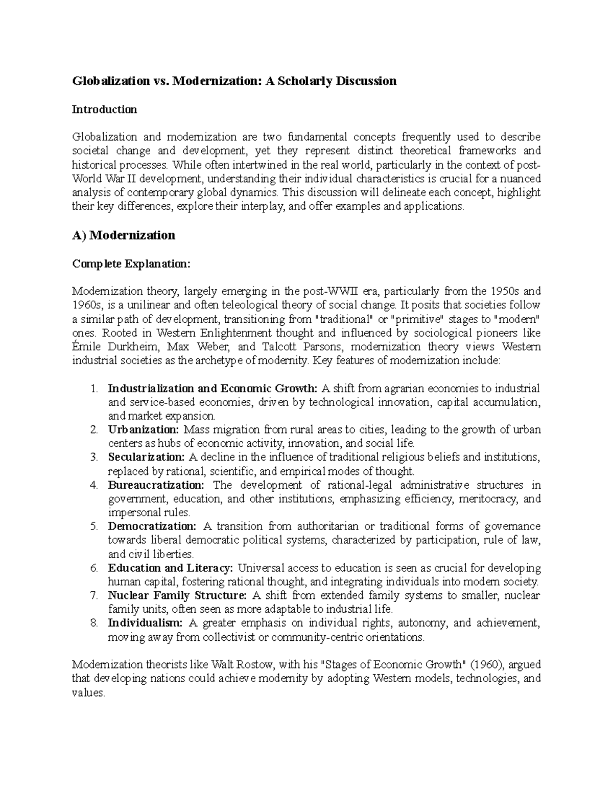 Globalization vs. Modernization: A Comprehensive Analysis (SOC 101 ...