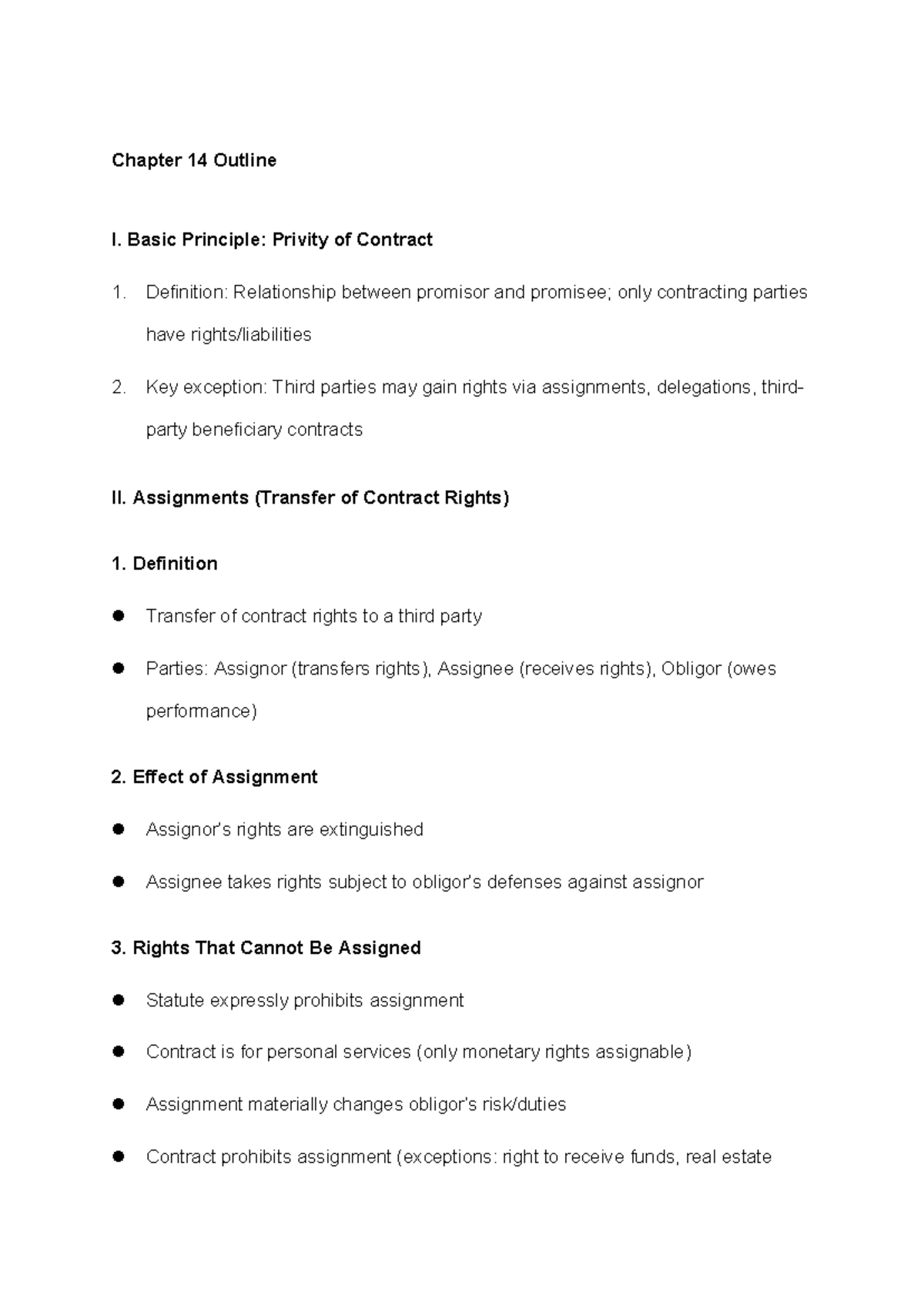 LAW 20260412 Chapter 14 Outline: Privity, Assignments & Delegations ...