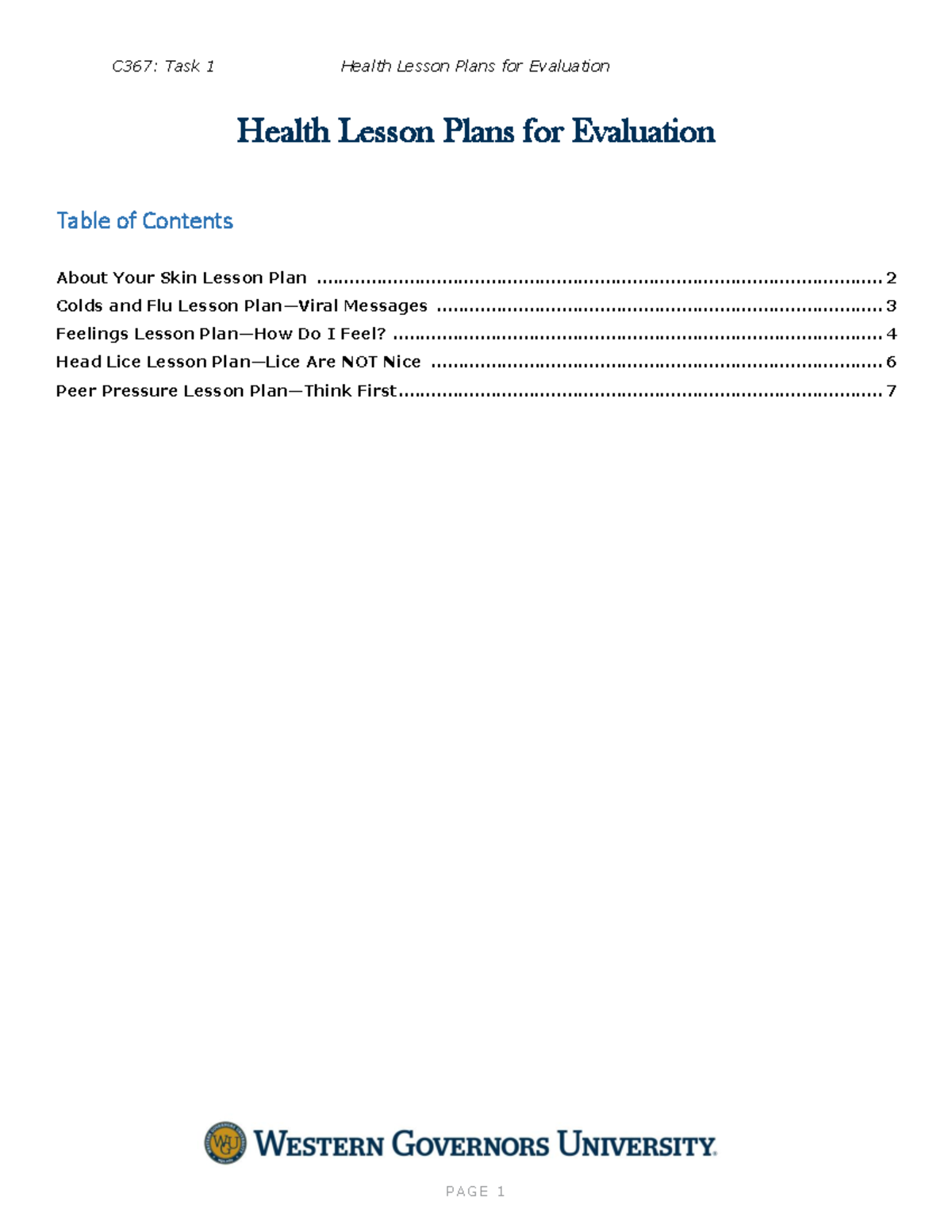 C367: Health Lesson Plans for Skin, Feelings, and Peer Pressure - Studocu