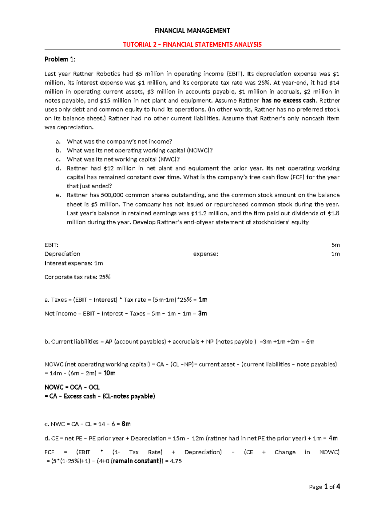 Tutorial 2: Financial Statements Analysis (FSA FMA) - Studocu