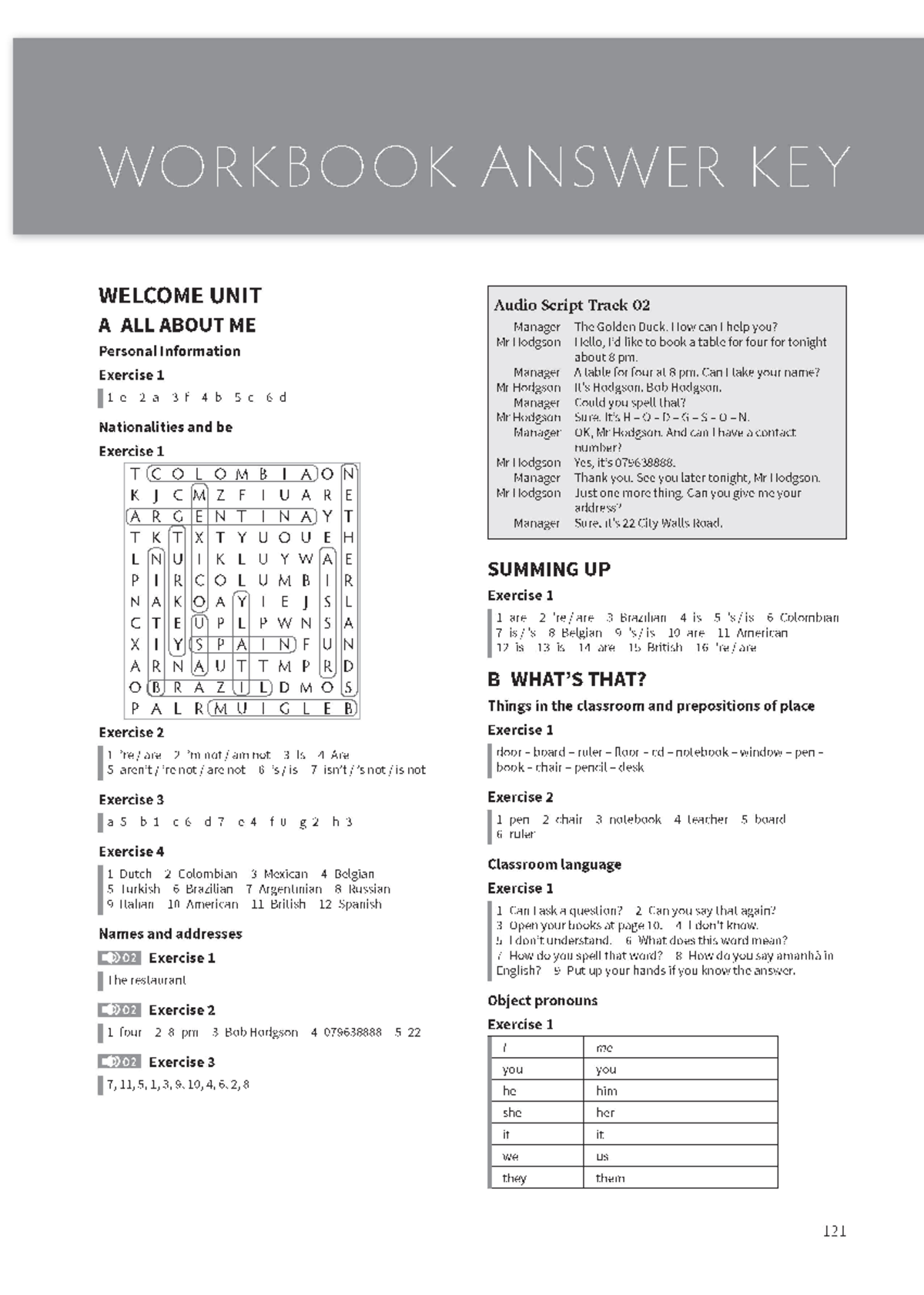 Workbook Answer Key for Think Level 1 - Unit 1 to 12 - Studocu