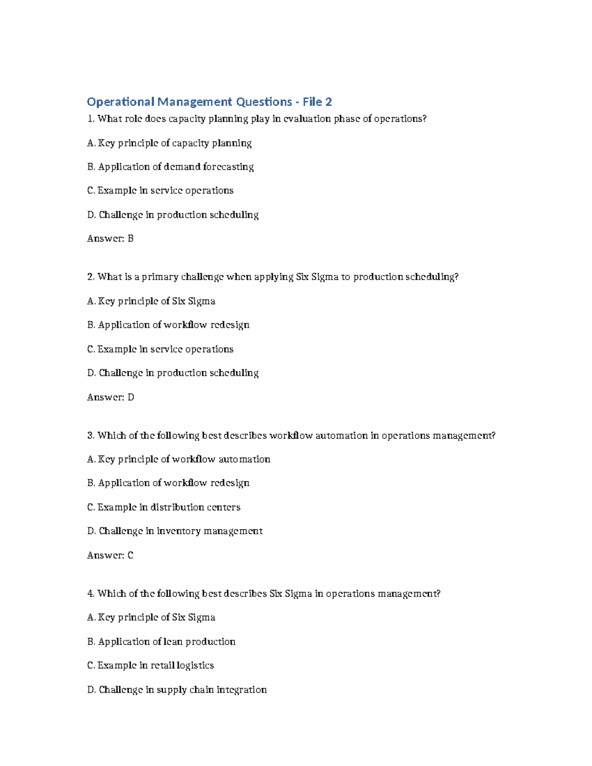 Operational Management Questions - OM 101 File 2 - Studocu