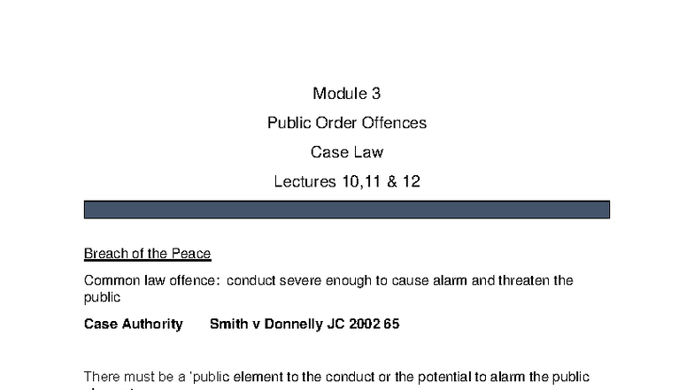 Module 3 Public Order Offences: Case Law & Statutory Notes (Lectures 10 ...