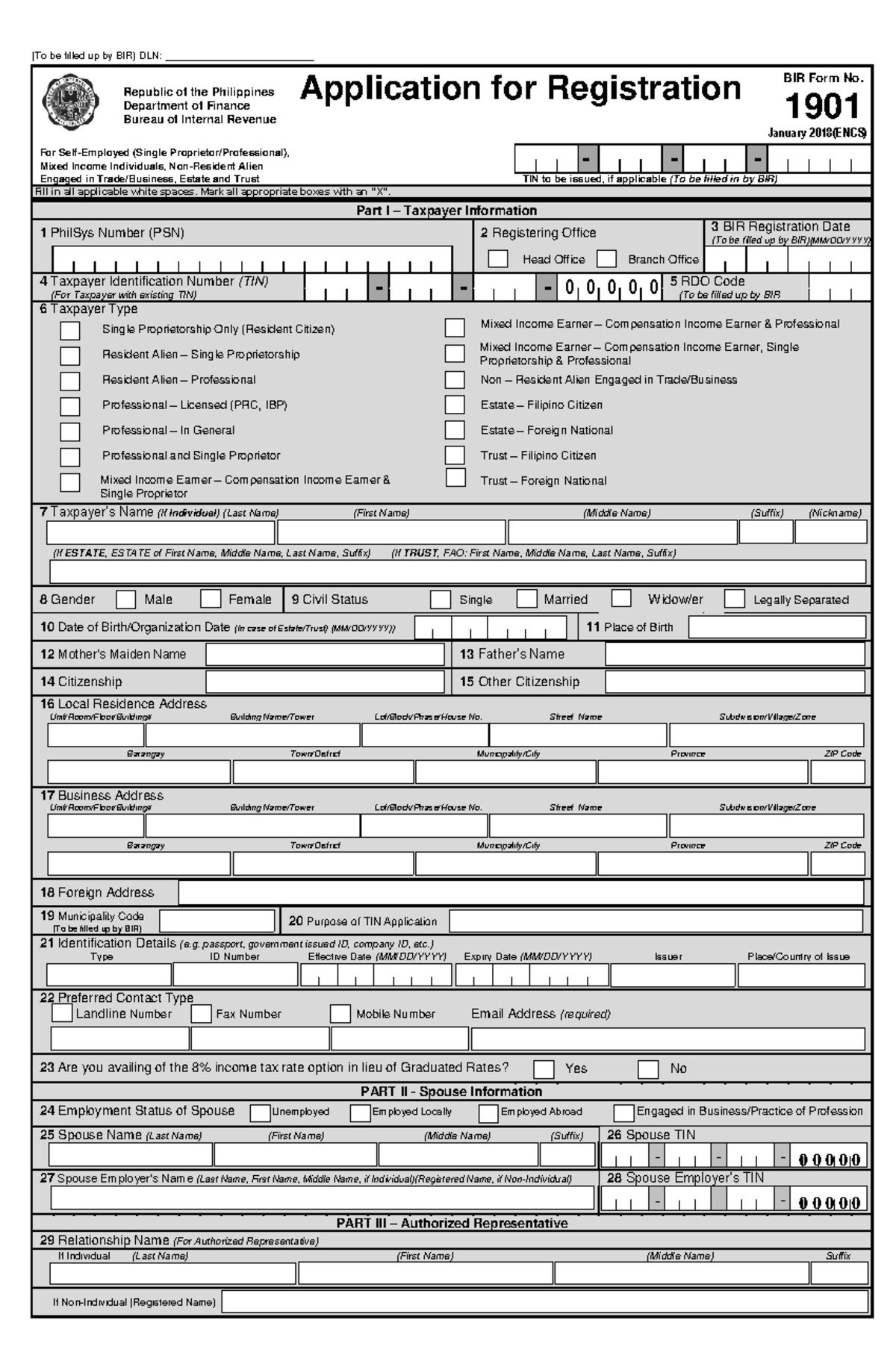 1901 Form for Self-Employed Registration (ENCS Jan 2018) - Studocu