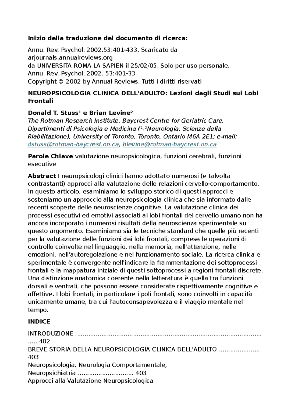 NEUROPSICOLOGIA CLINICA: Approcci alla Valutazione dei Lobi Frontali ...