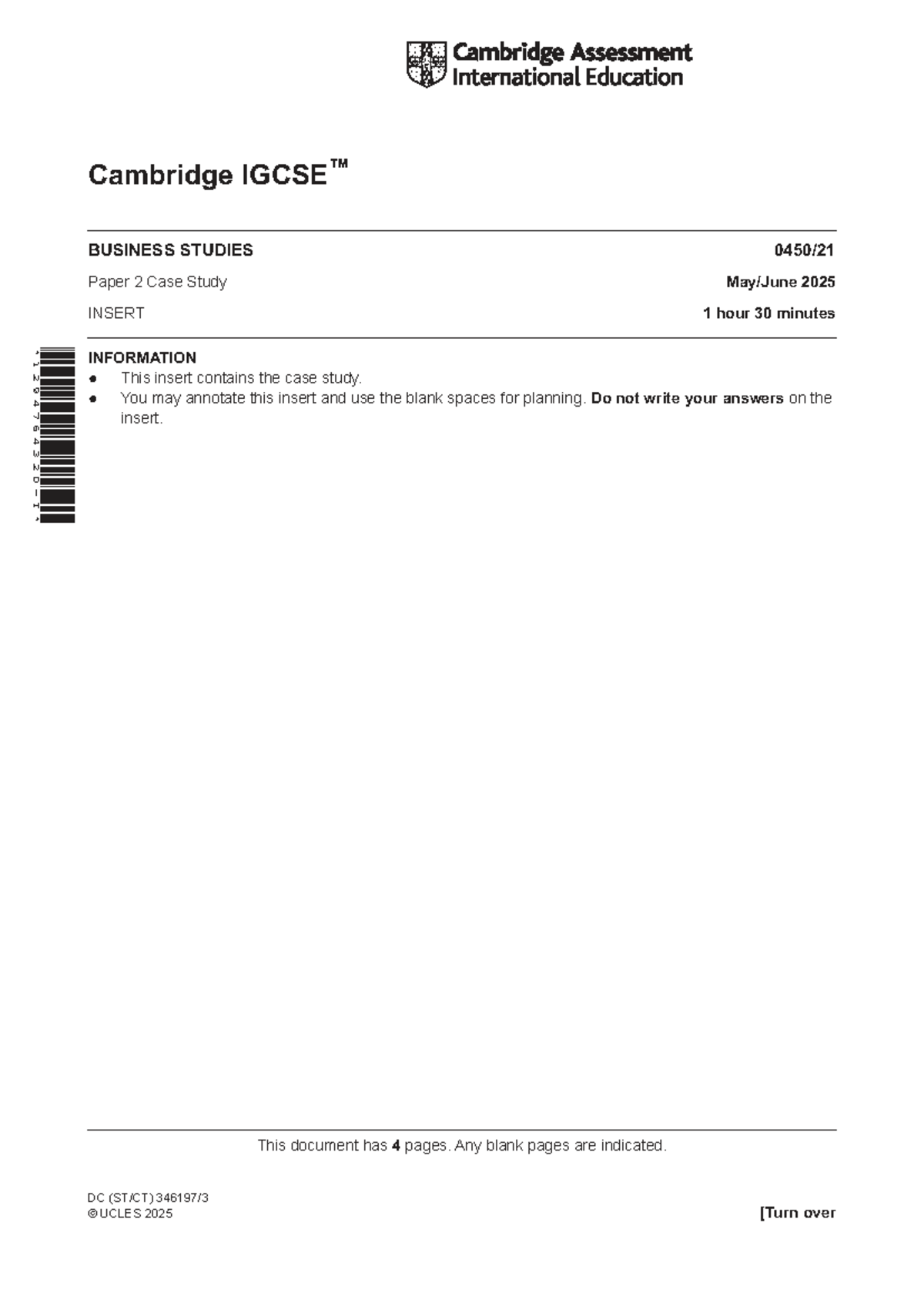 Cambridge BUSINESS STUDIES 0450/21 Case Study Paper 2 Analysis 2025 ...