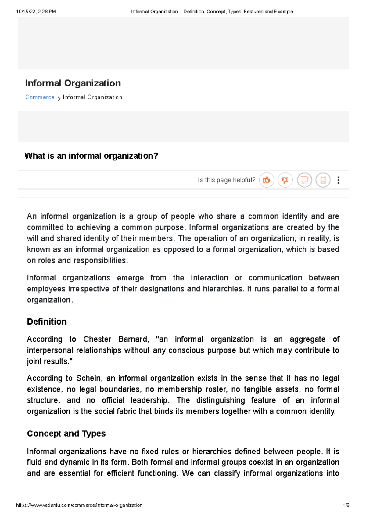 Understanding Informal Organization: Concepts, Types & Examples - Studocu