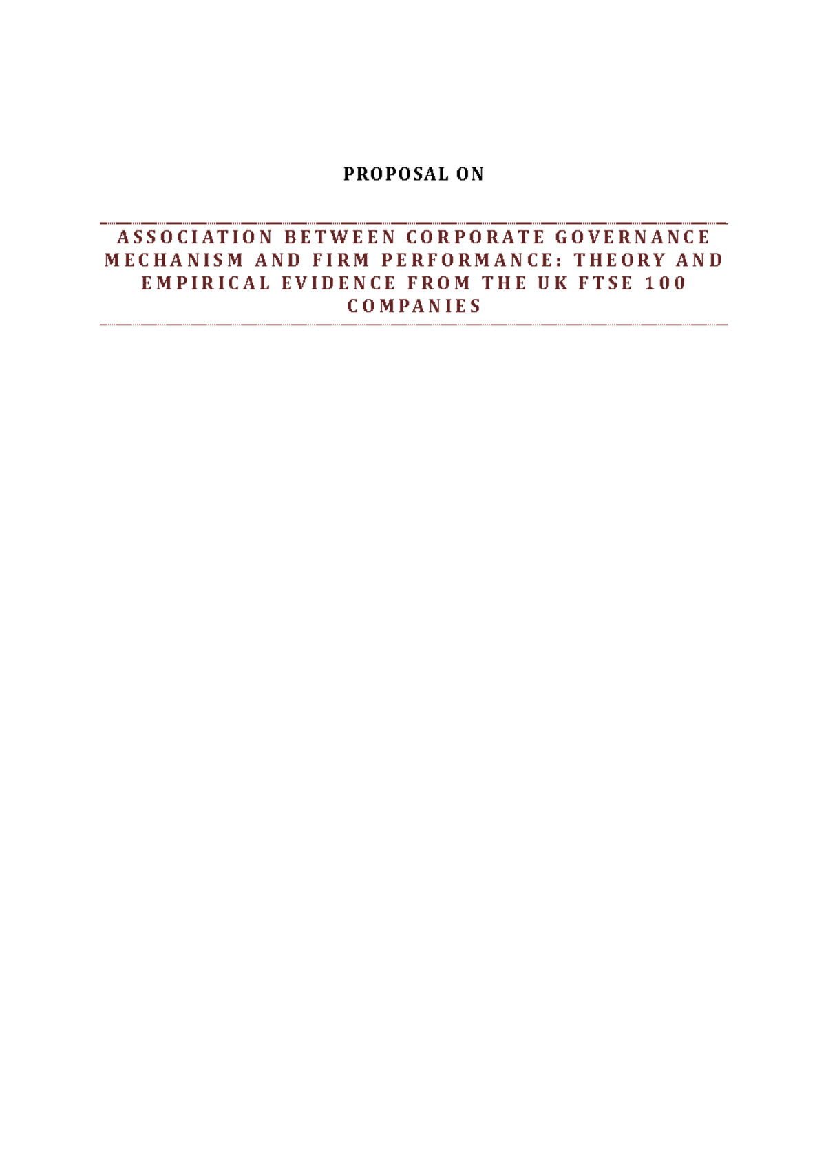 Corporate Goverance Research Proposal - PROPOSAL ON ASSOCIATION BETWEEN ...