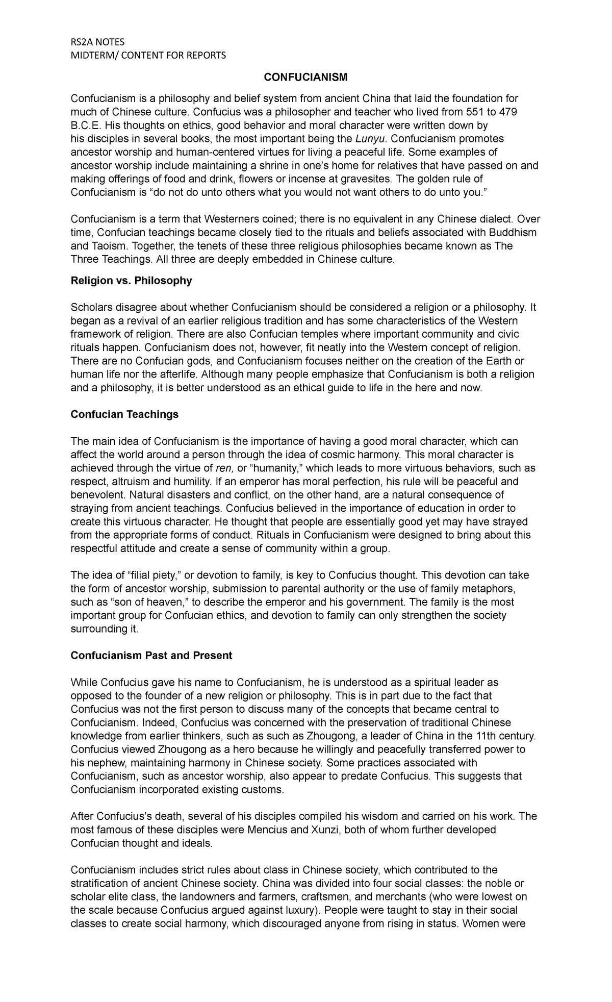RS2A Notes: Midterm Content on Asian Philosophies and Religions - Studocu